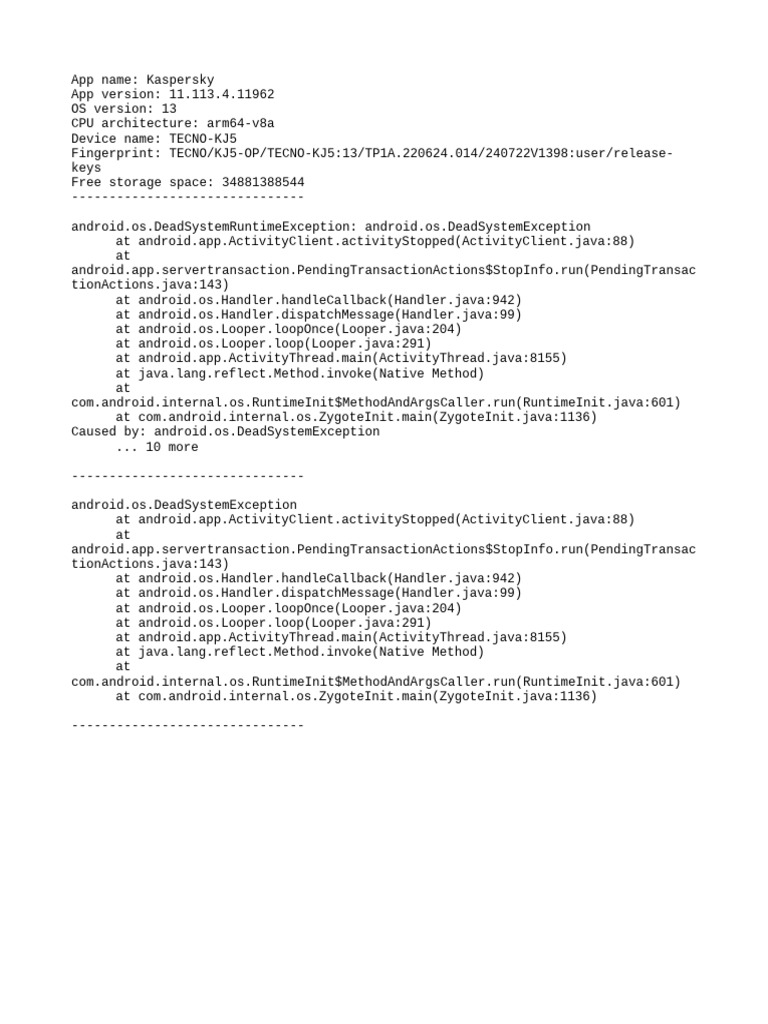 Kaspersky App Crash Report | PDF