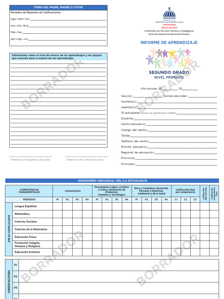 Informe de Aprendizaje Segundo Grado | PDF | Educación primaria ...