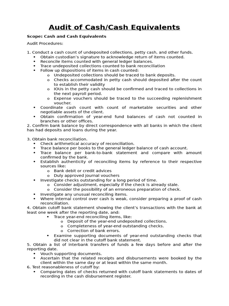 Audit of Cash | PDF | Banks | Debits And Credits