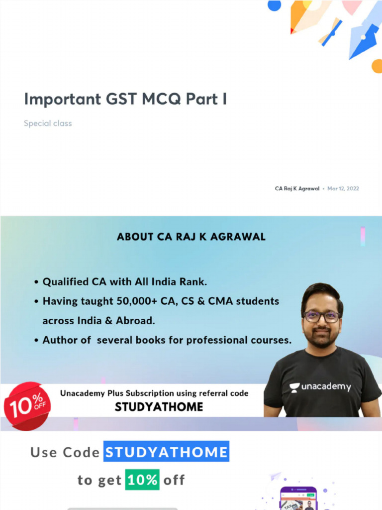 Important GST MCQ Part I No Anno | PDF