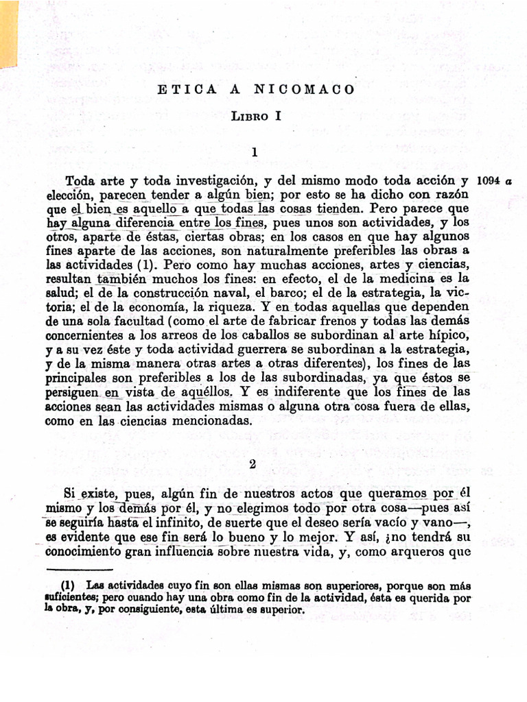 Libro I Ética A Nicómaco | PDF