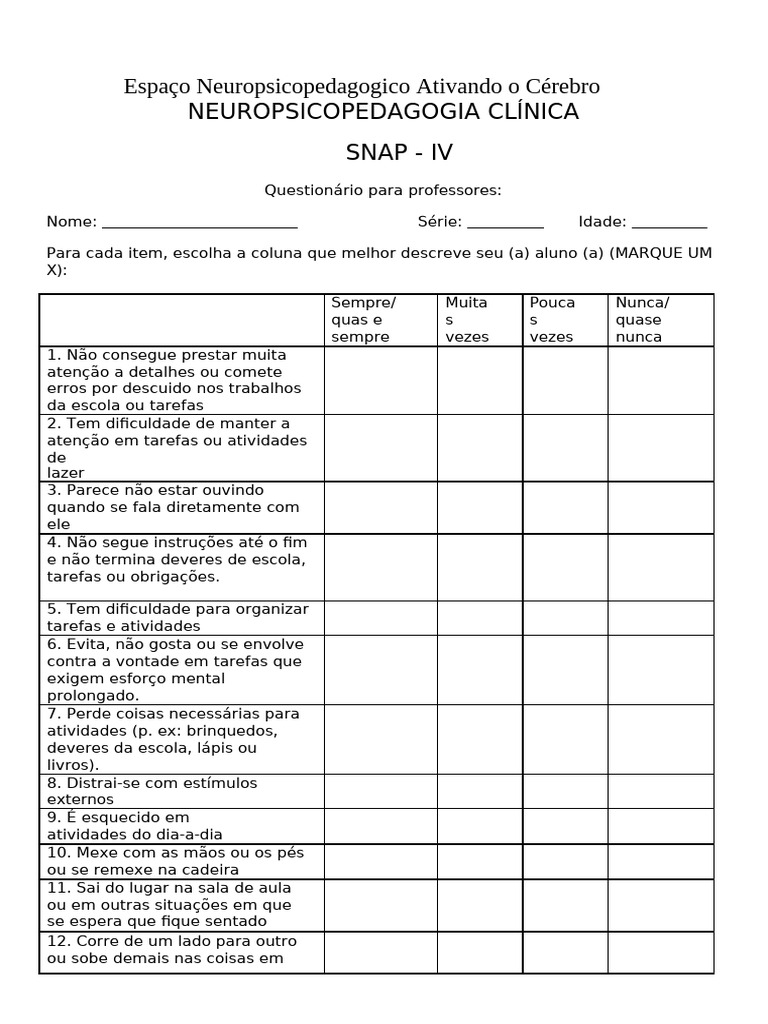 SNAP IV professores TDAH (1) | PDF
