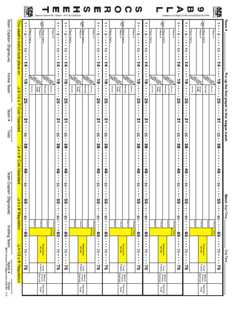 Scoresheet Mar 28 Deville Blues Breakers 9 Vs Shoot The Moon 9 | PDF