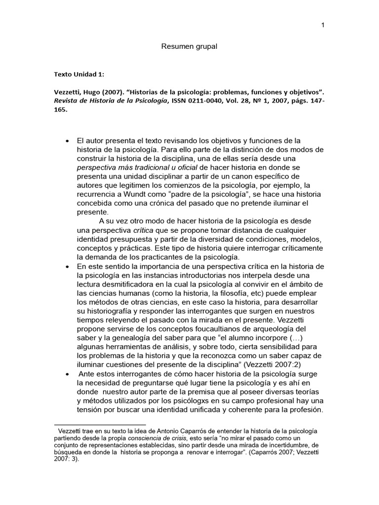 Resumen Vezzetti | PDF | Sicología | Teoría