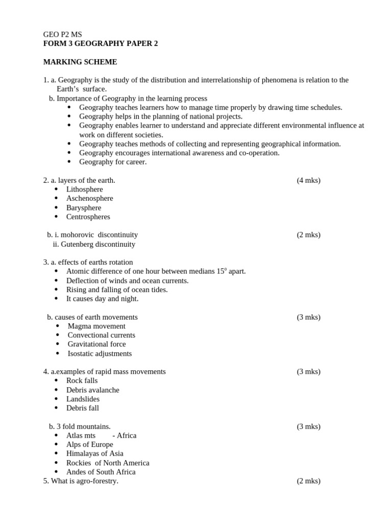 Geography Marking Scheme f3 p2 | PDF | Mining | Forests