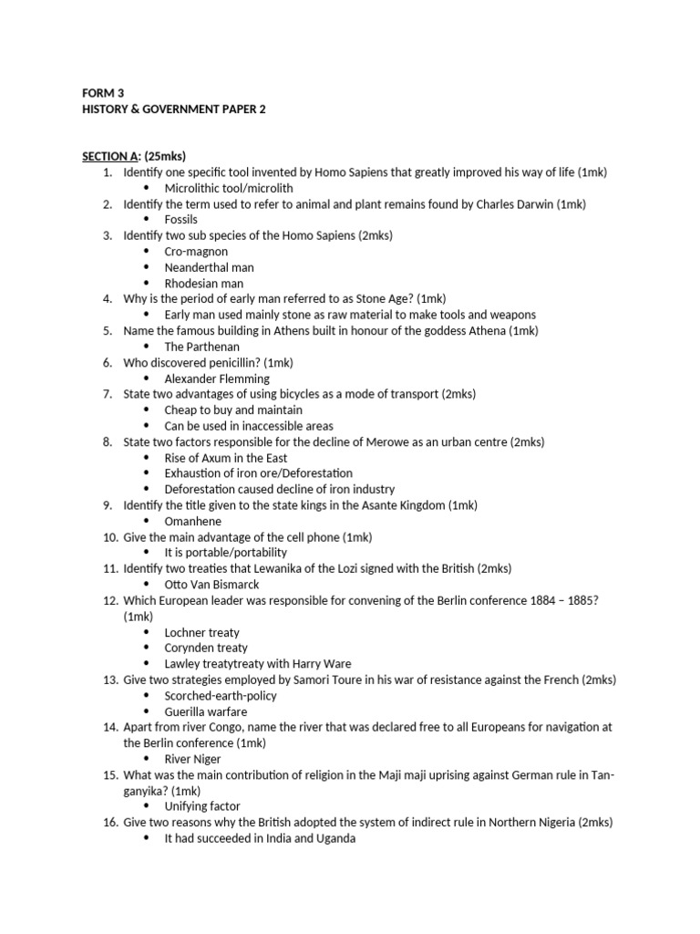 History f3 p2 Marking Scheme | PDF | Agriculture | Egypt