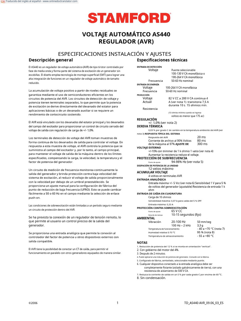 Stamford AS440.en - Es | PDF | Generador eléctrico | Corriente continua