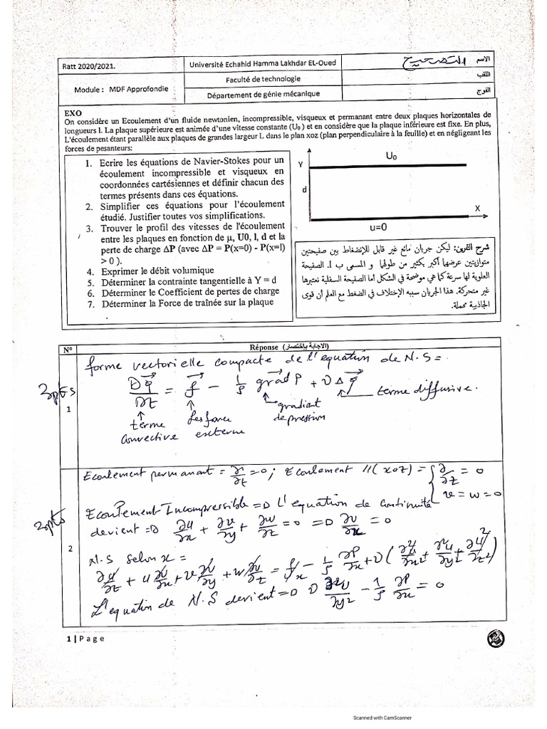 Examen4+Solution Mécanique des fluides Approfondie | PDF