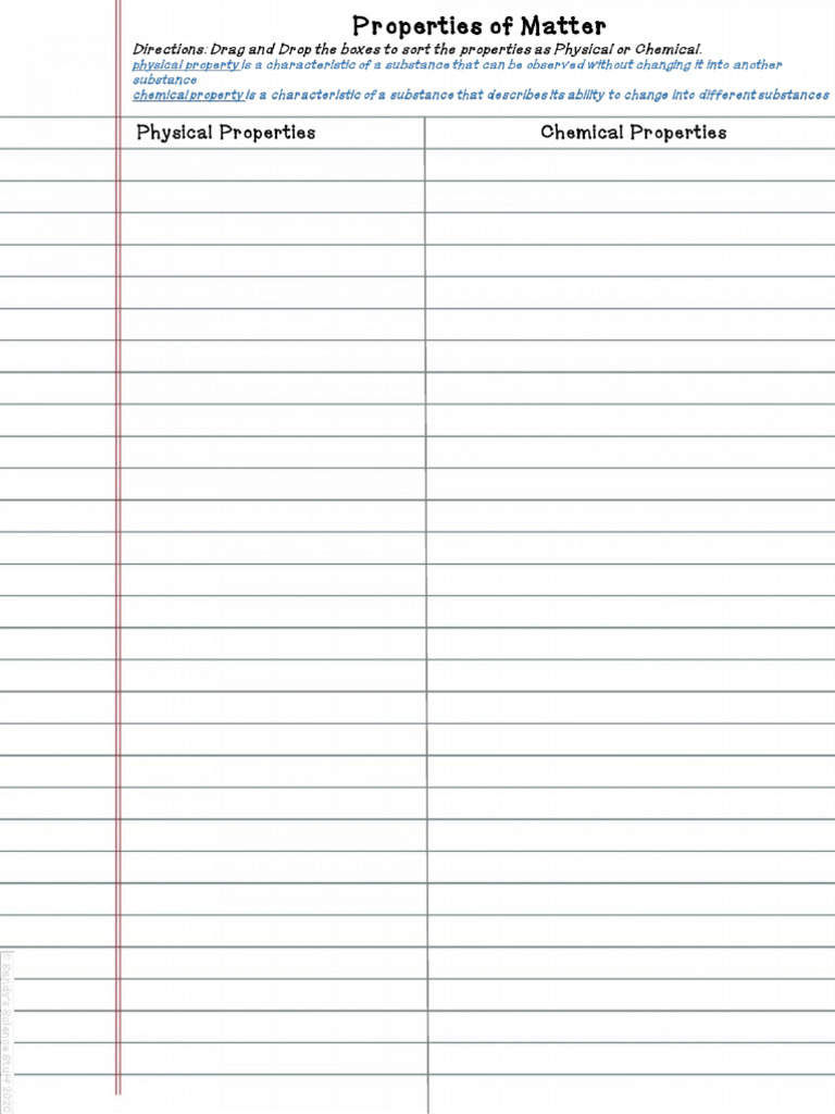 Properties of Matter Drag and Drop Activity Final | PDF