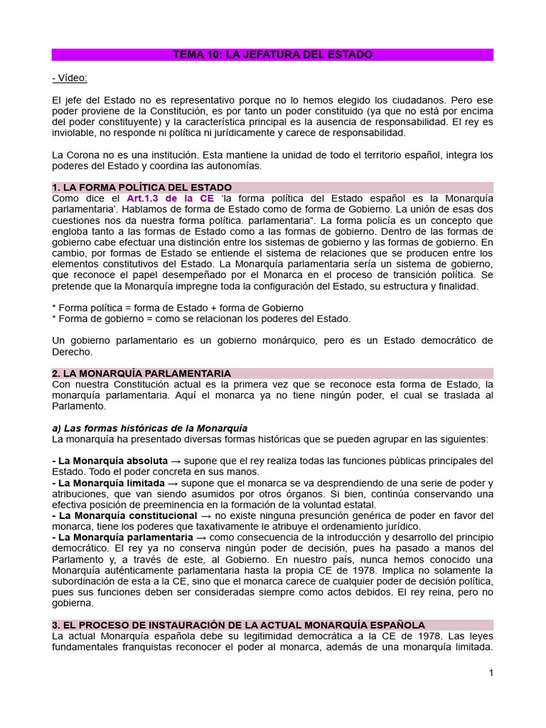 Tema 10 Consti Janire PDF | PDF | Monarquía | Gobierno