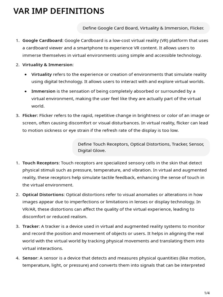 Var Imp Definitions | PDF | Virtual Reality | Augmented Reality