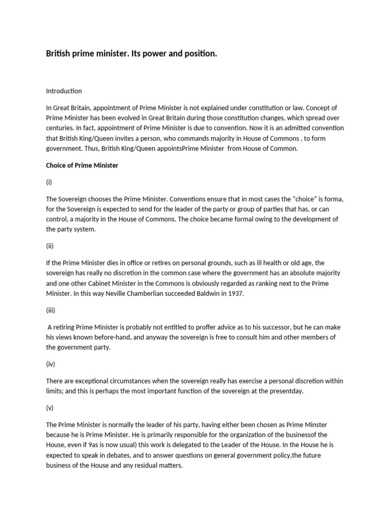 British Prime Minister Power and Position | PDF | House Of Commons Of ...