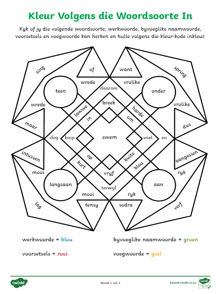 Za HL 1006 Kleur Volgens Die Woordsoorte in Aktiwiteit - Ver - 1 | PDF