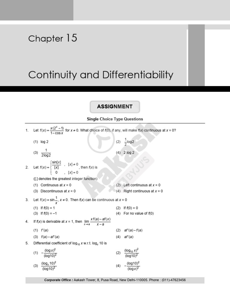 Continuity and Differentiability Questions | PDF | Functions And ...
