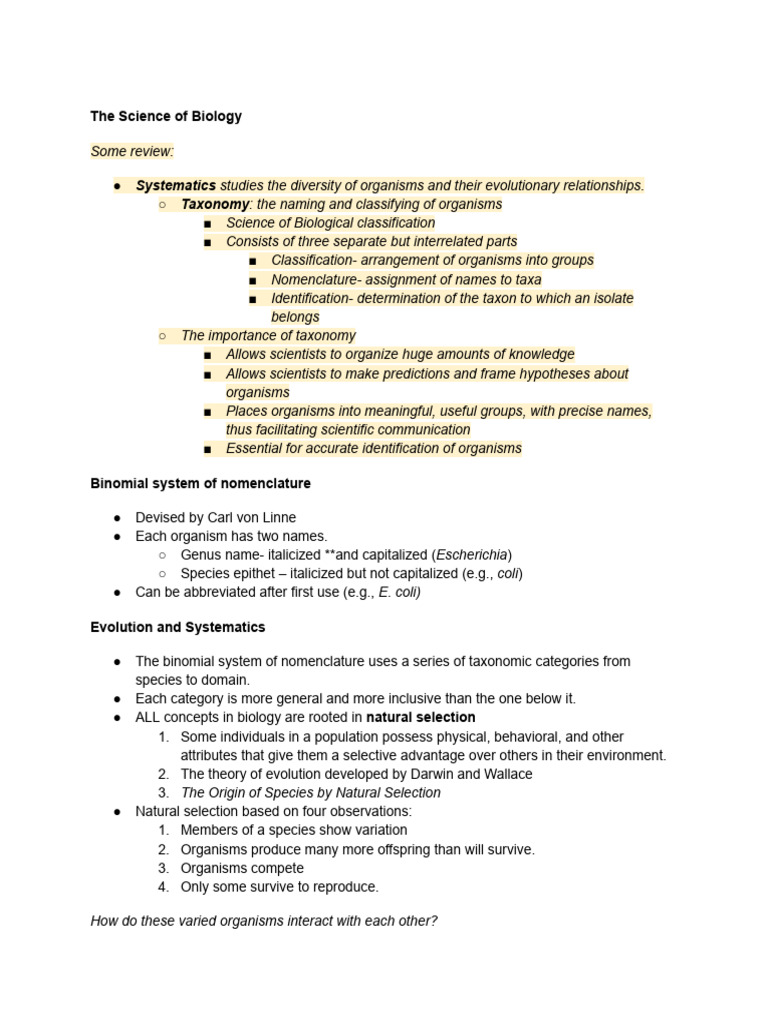 The Science of Biology - Continued Notes | PDF | Taxonomy (Biology ...