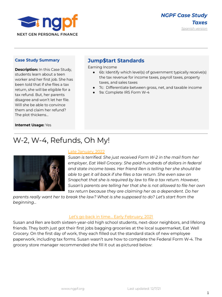 Taxes CS W-2 W-4 Refunds Oh My (1) | PDF | Irs Tax Forms | Tax Refund