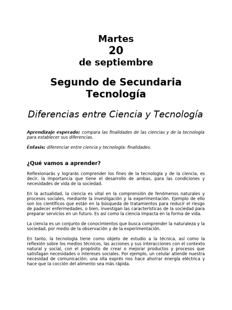 Secundaria Segundo 20 de Septiembre Tecnología | PDF | Science ...