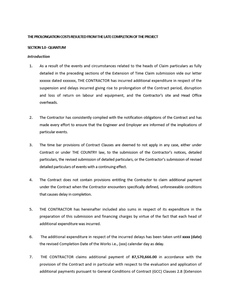 Prolongation Cost Claim Overview | PDF | Breach Of Contract | Cost