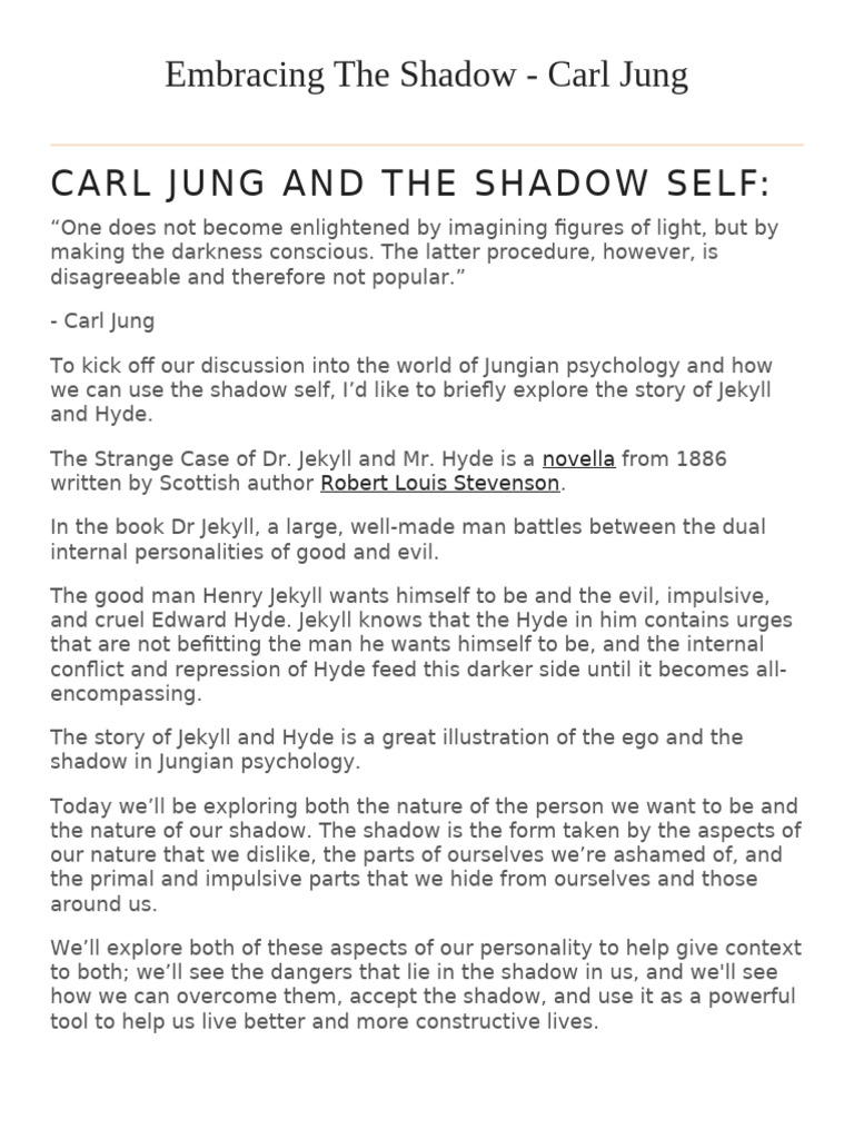 Embracing the Shadow in Jungian Psychology | PDF | Shadow (Psychology ...