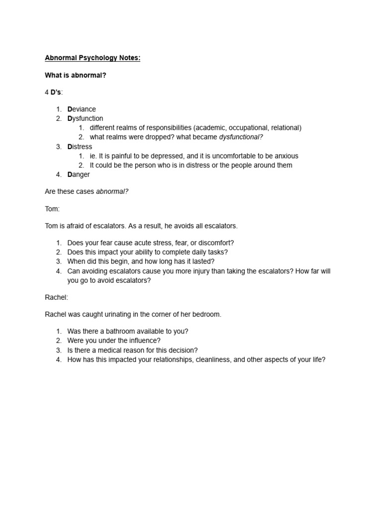 Abnormal Psychology: 4 D's Explained | PDF