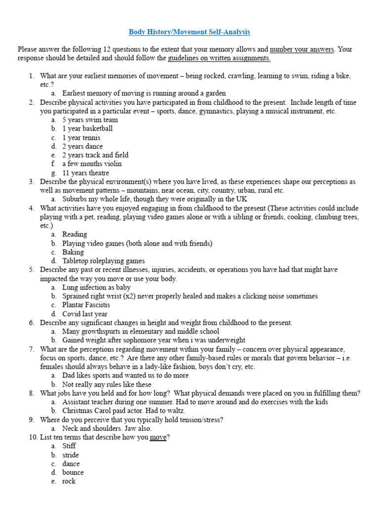 Body Hist & Movement Self-Analysis | PDF | Psychology