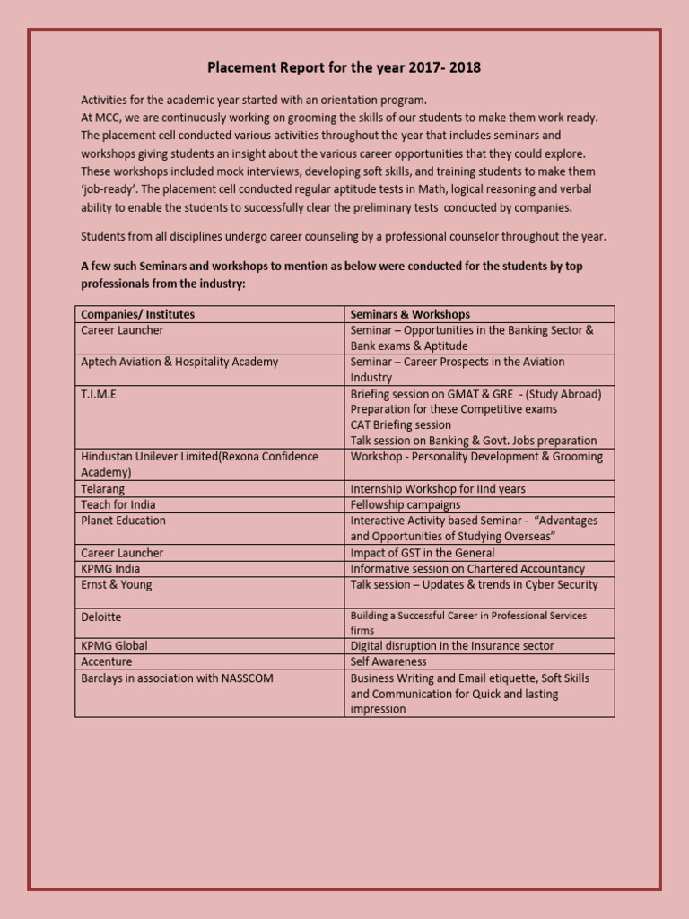 5 Placement Report 2017 2018 | PDF