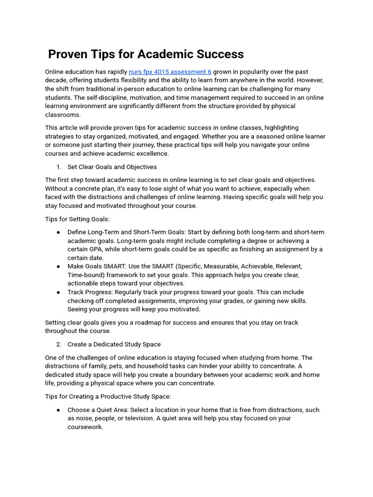 Proven Tips For Academic Success | PDF | Educational Technology ...