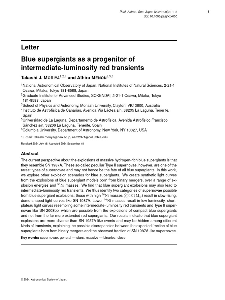 Blue Supergiants and Red Transients | PDF | Supernova | Astrophysics