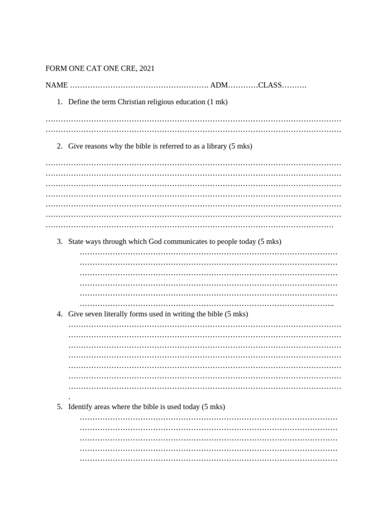 Set1 Cre Cat QN MidTerm 1 2021 Teacher - Co .Ke F1 Exam | PDF