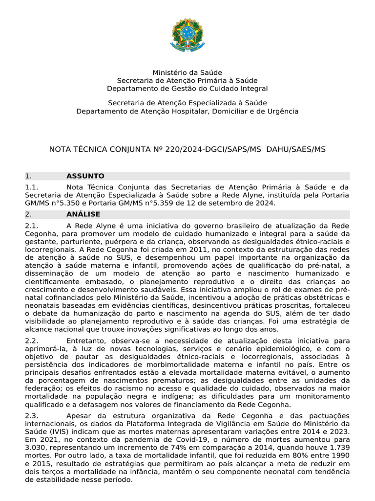 nota-tecnica-conjunta-no-220-2024-REDE ALYNE | PDF | Gravidez | Unidade ...