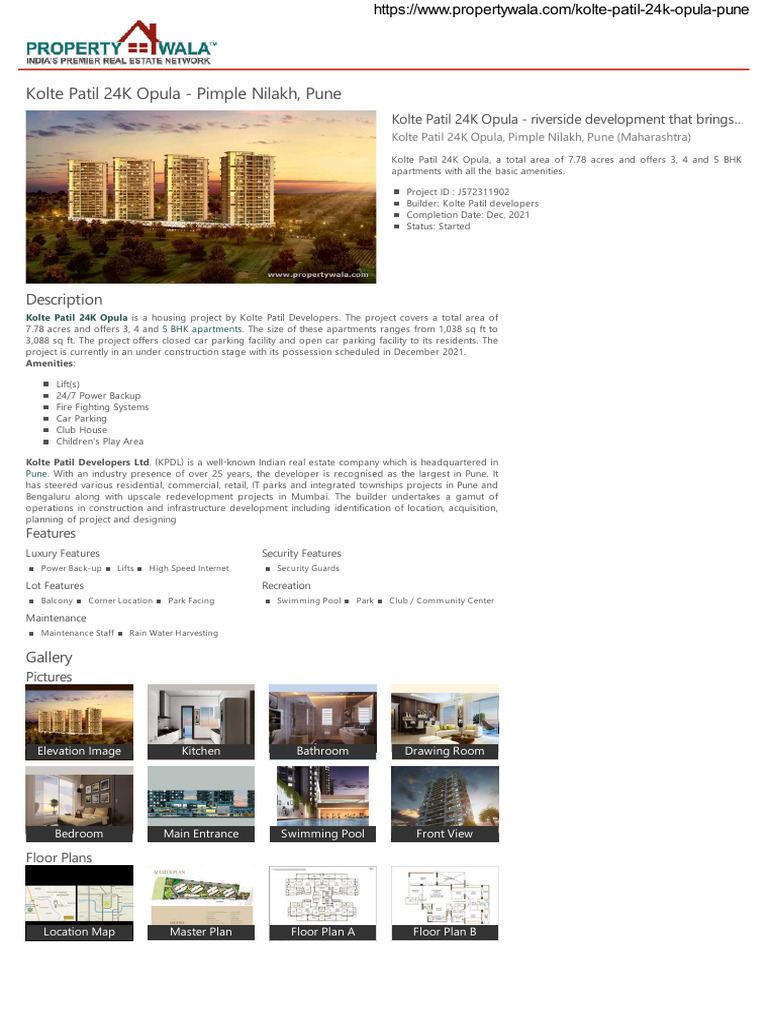 Kolte Patil 24k Opula Pune.J572311902 | PDF | Hotel | Apartment