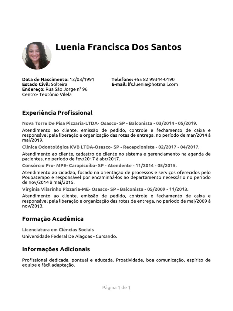 Currículo de Luenia Dos Santos | PDF