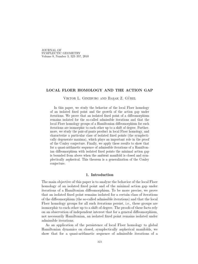 2010 Local Floer homology and the action gap | PDF | Hamiltonian Mechanics | Differential Topology