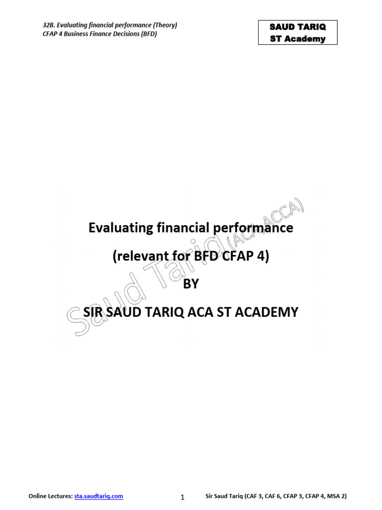 BFD CFAP 4 Evaluating Financial Performance by Sir Saud Tariq ACA ST ...