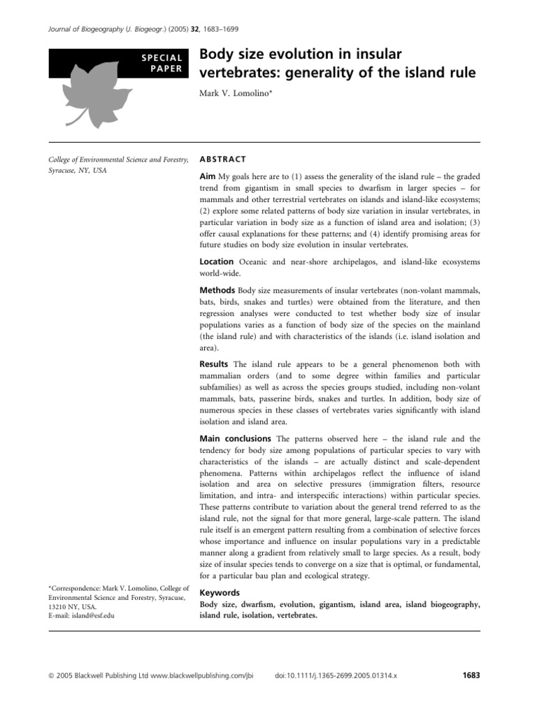 Island Rule in Vertebrate Evolution | PDF | Island | Ecology