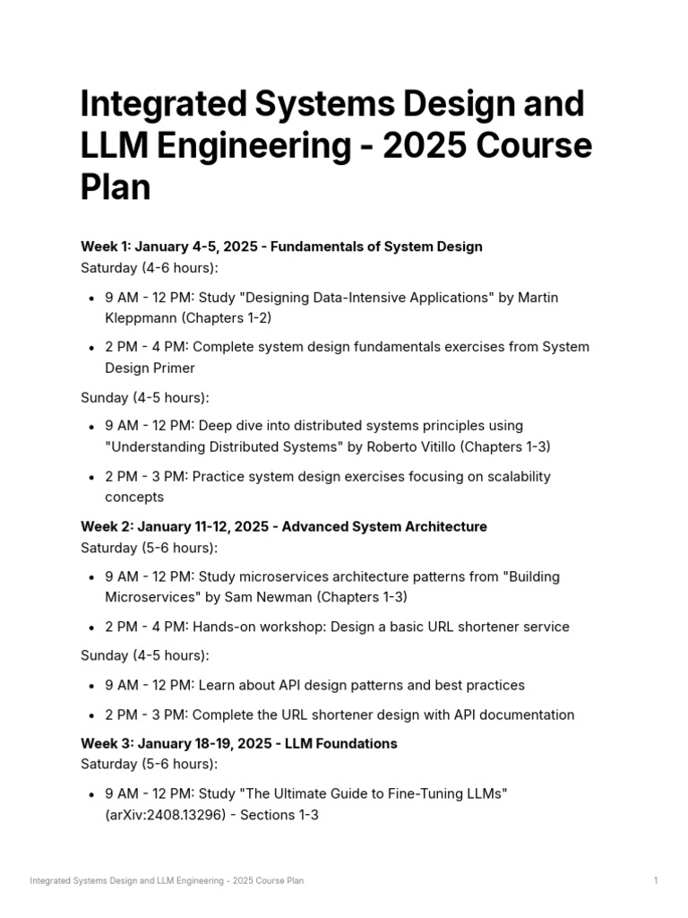Integrated Systems Design and LLM Engineering - 2025 Course Plan | PDF | Computing