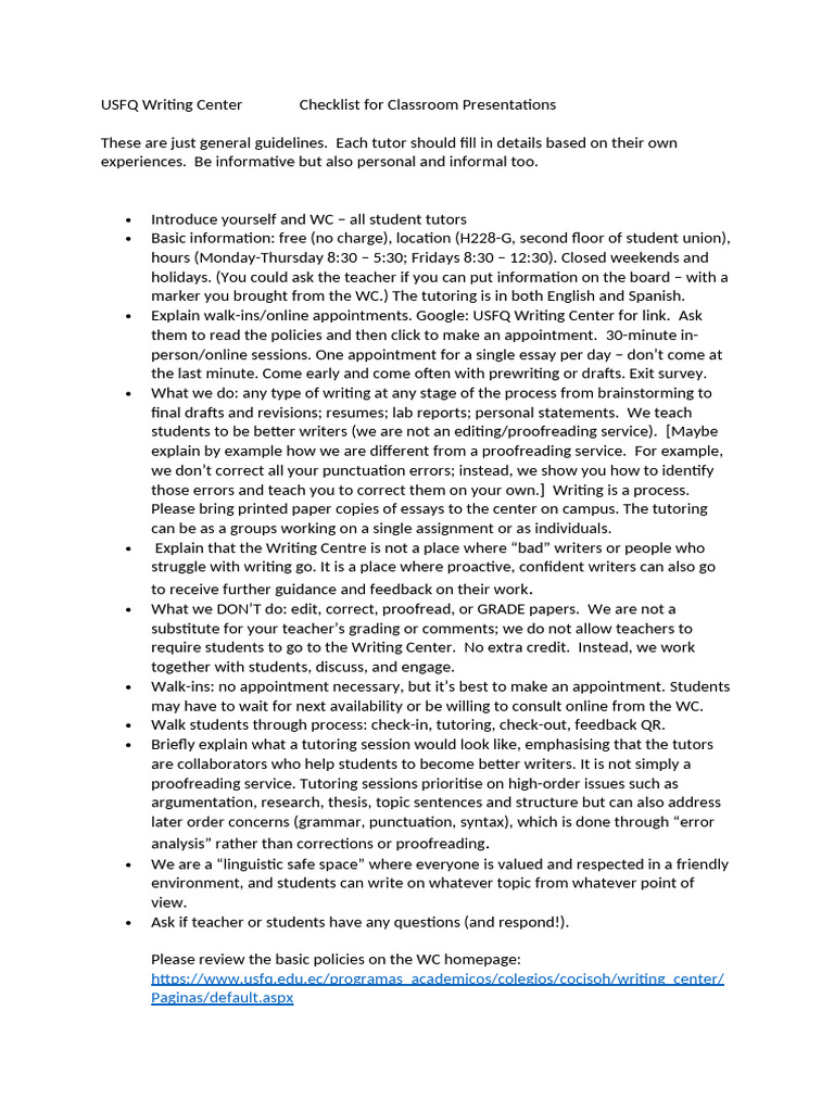 Classroom Visits Checklist | PDF | Proofreading | Learning