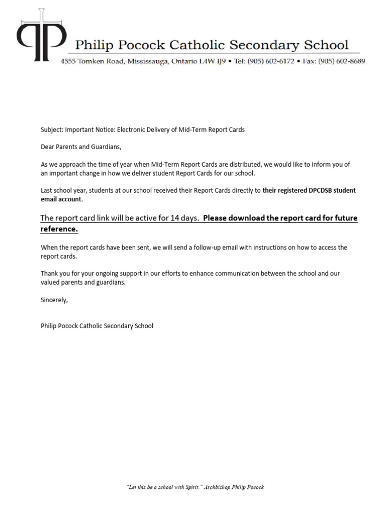 Parents Electronic Delivery of Mid Term Reports SEC 1 | PDF