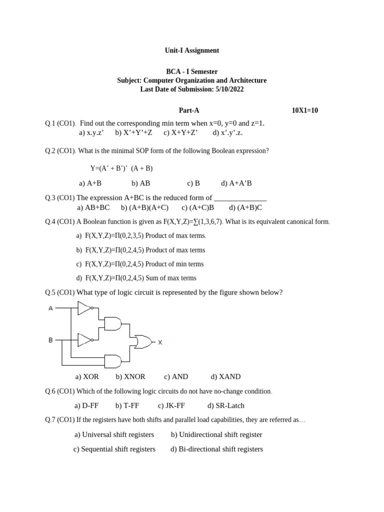 Assignment-1 of Unit 1 (Computer Organisation and Architecture) BCA I Year | PDF | Electronic ...