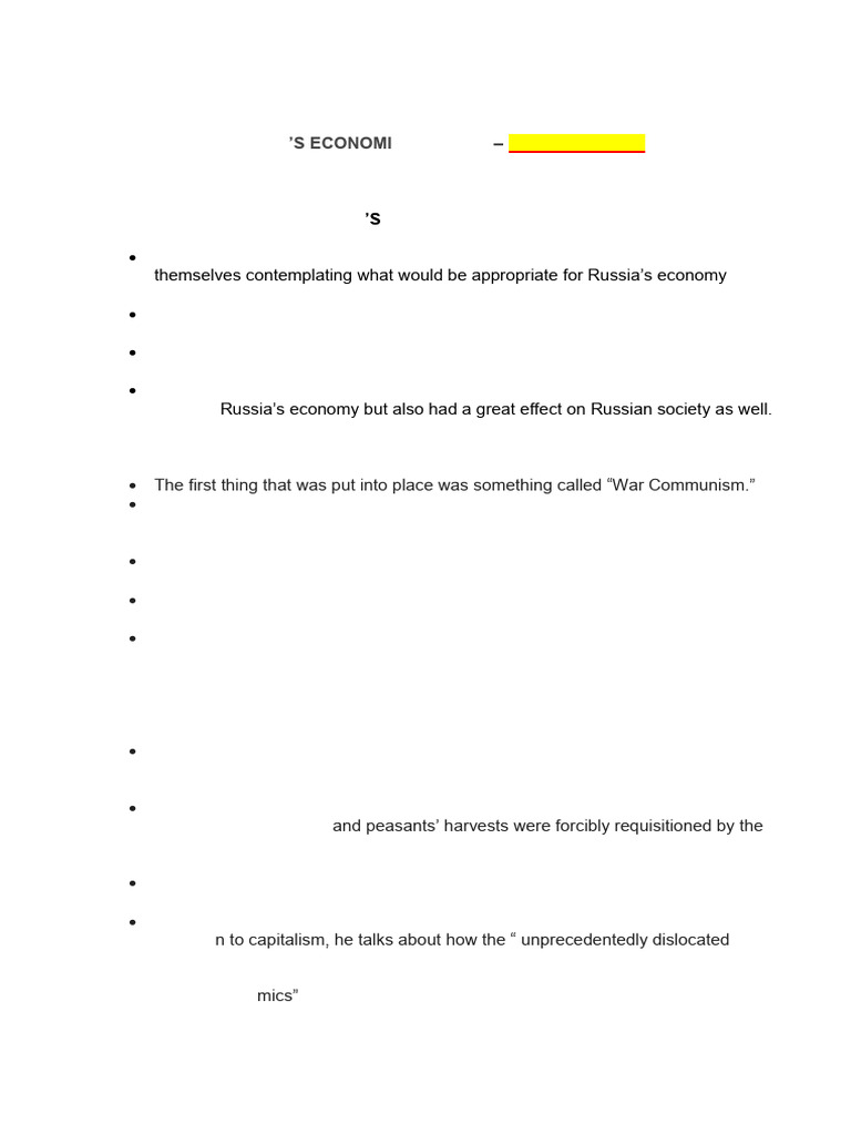 Lenin's Economic Policies Explained | PDF | Communism | Vladimir Lenin