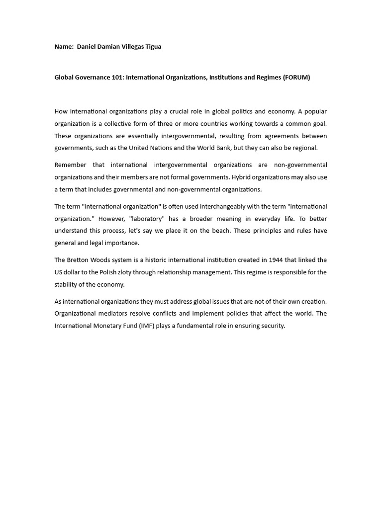 Global Governance 101 International Organizations, Institutions and ...