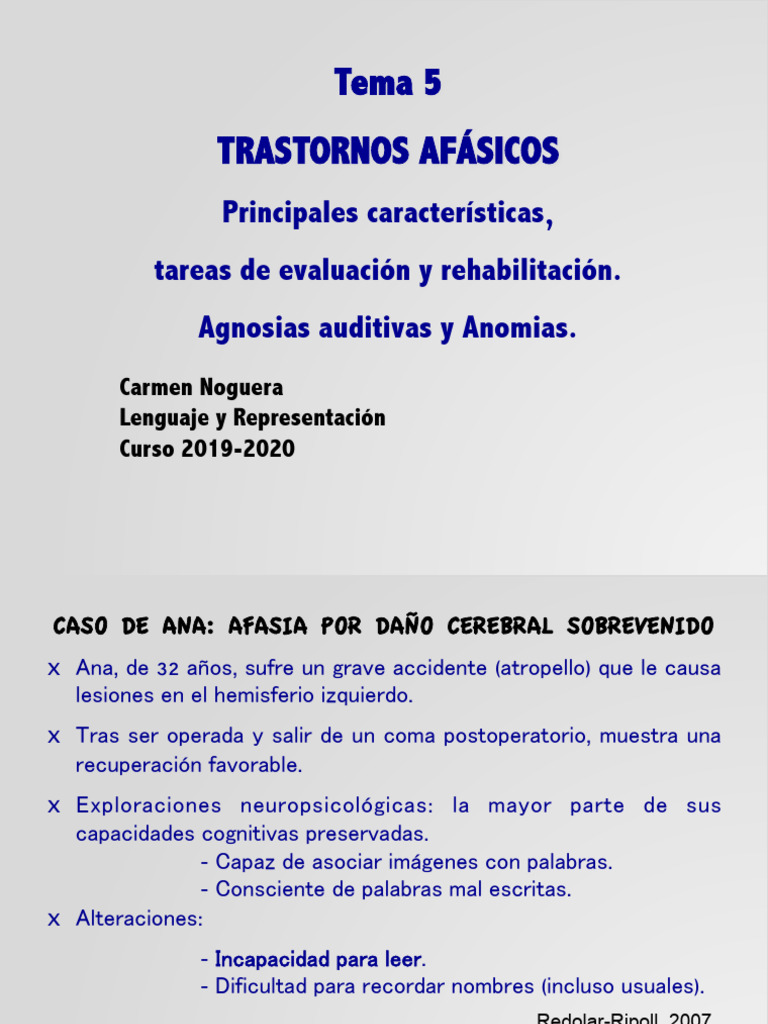 Tema 5a. Agnosias Auditivas y Anomias | PDF | Afasia | Palabra