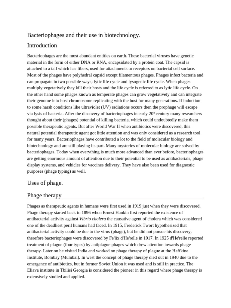 Bacteriophages and their use in biotechnology | PDF | Bacteriophage | Bacteria