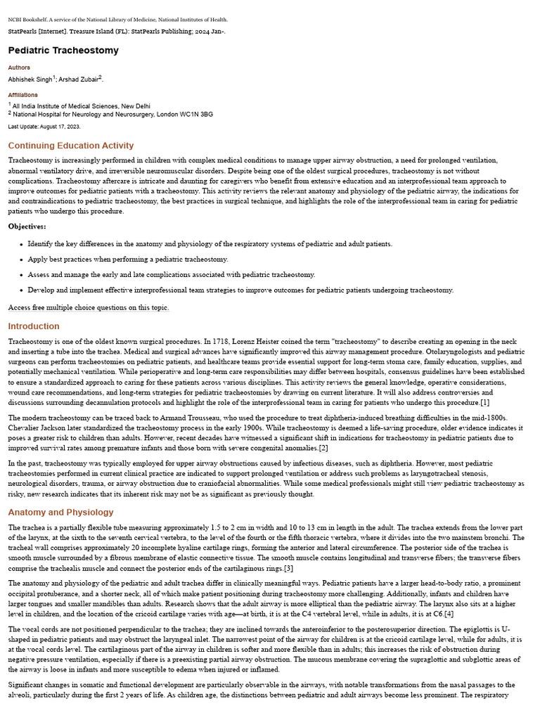 Pediatric Tracheostomy - StatPearls - NCBI Bookshelf | PDF ...