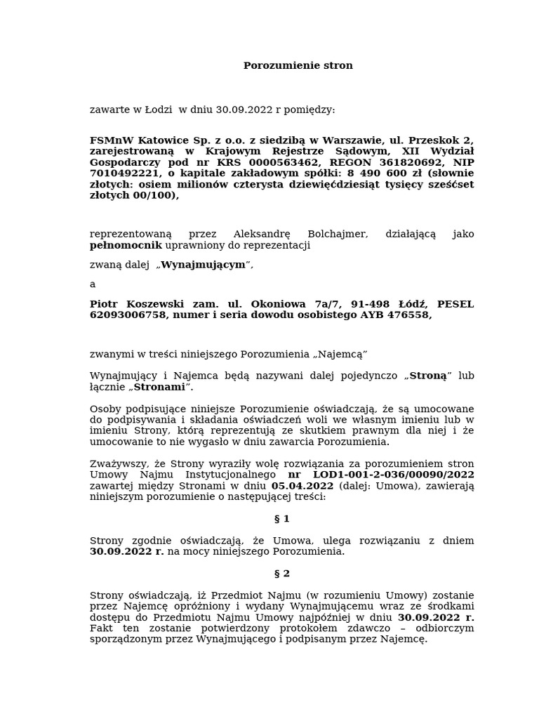 Porozumienie 36 Koszewski | PDF