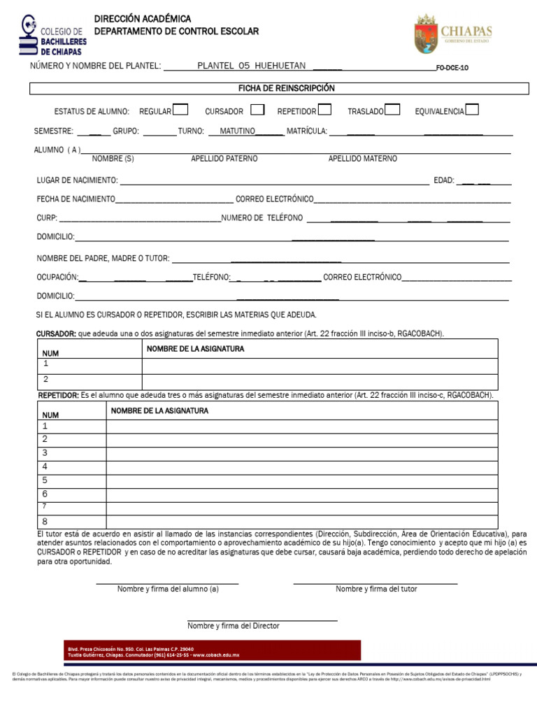 Fo Dce 10 Ficha de Reinscripcion 1 | PDF | Justicia | Crimen y violencia