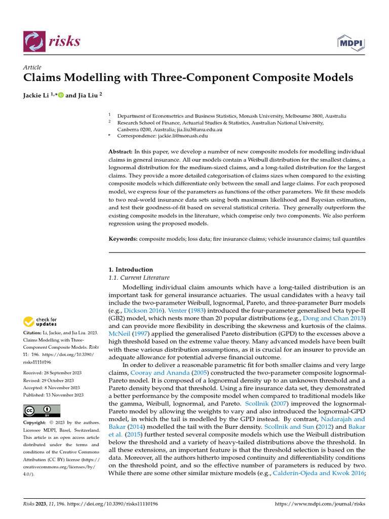 Claims Modelling With Three-Component Composite Models | PDF | Probability Density Function ...