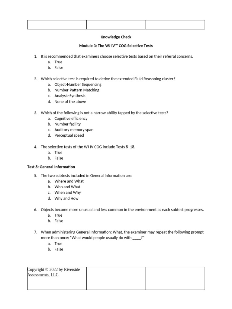 Knowledge Check- WJ IV COG Module 3 Selective Tests 8-18 (3) | PDF ...