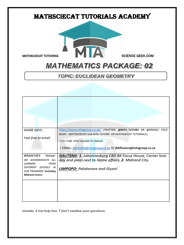 Mta L Euclidean Geometry 2023 Package 02 Learners 230519 180259 | PDF ...