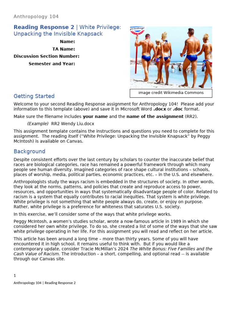 RR2 White Privilege TEMPLATE | PDF | Race (Human Categorization) | Cultural Politics
